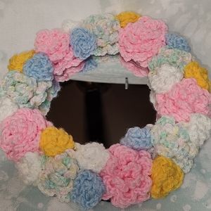 Hand Crafted | Wall Decor | Handmade Round Crochet Floral Framed Mirror ...